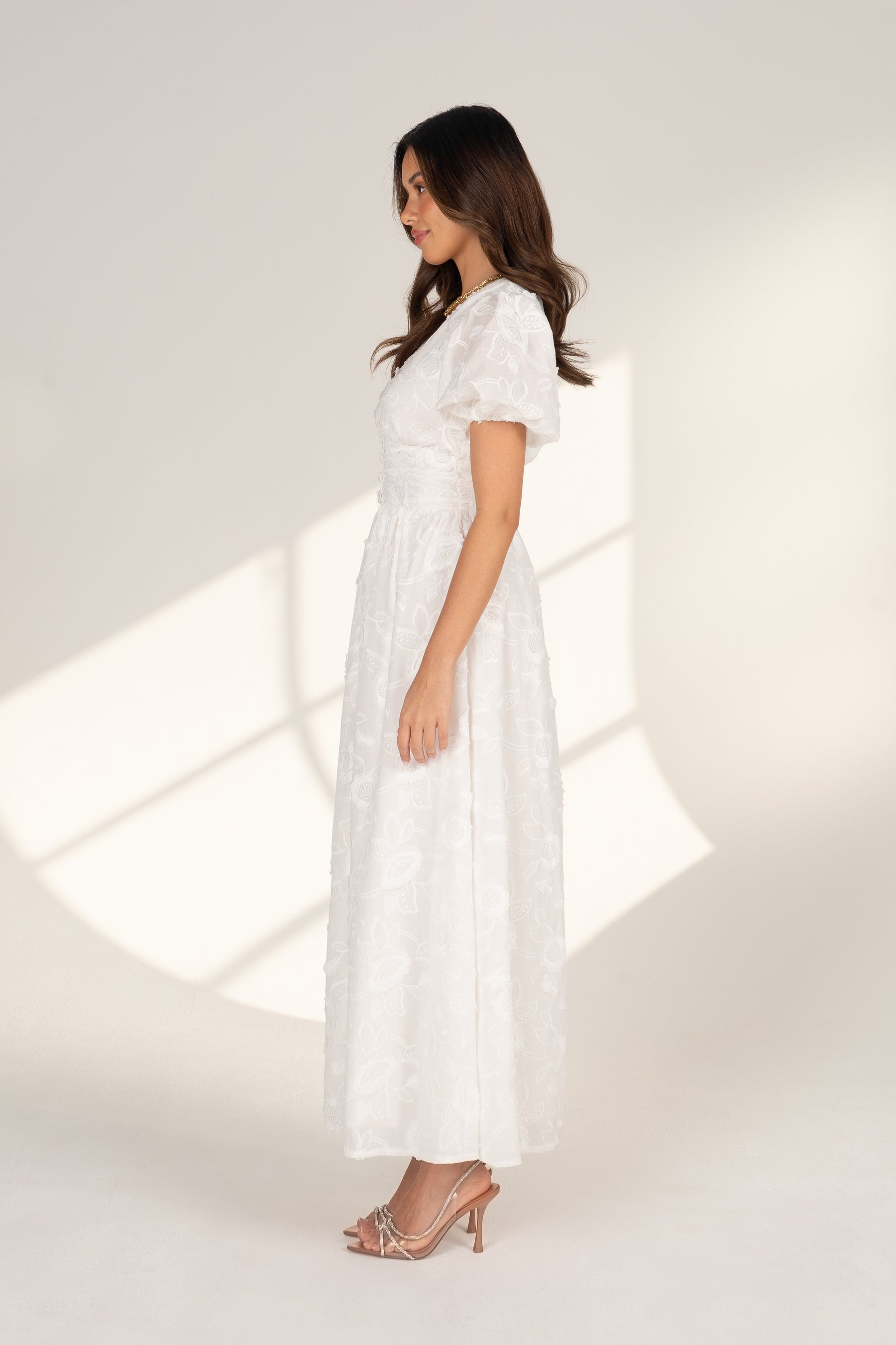 Alissa Puff Sleeve Button Down Midi Dress – All About May