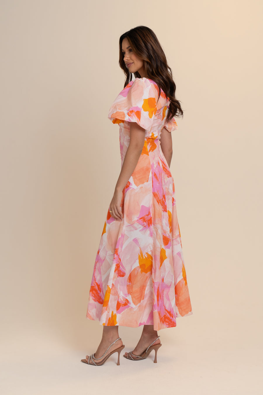 Jessica Drop Shoulder Puff Sleeve Midi Dress – All About May
