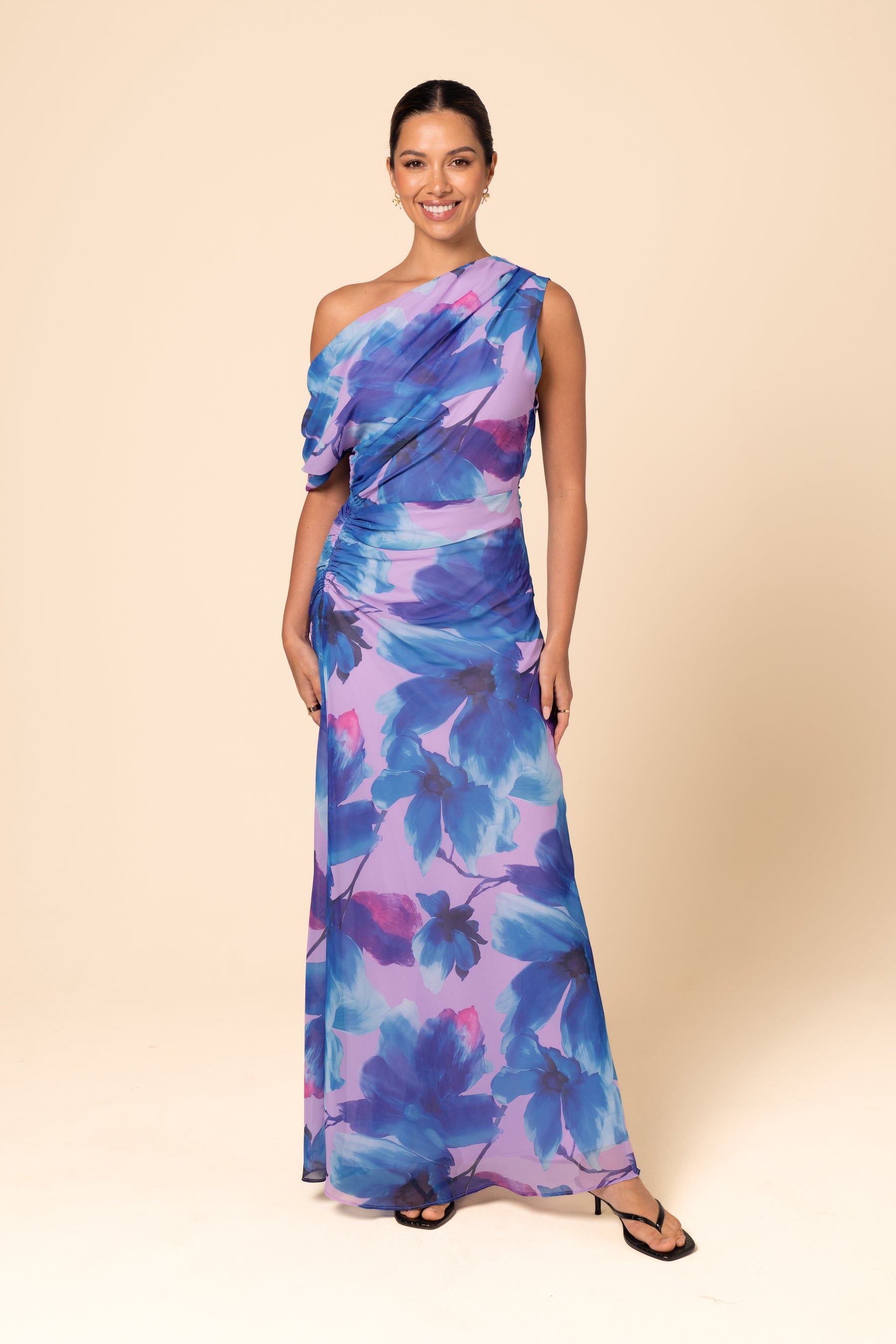 Liana Blue Print Drop Shoulder Maxi Dress – All About May