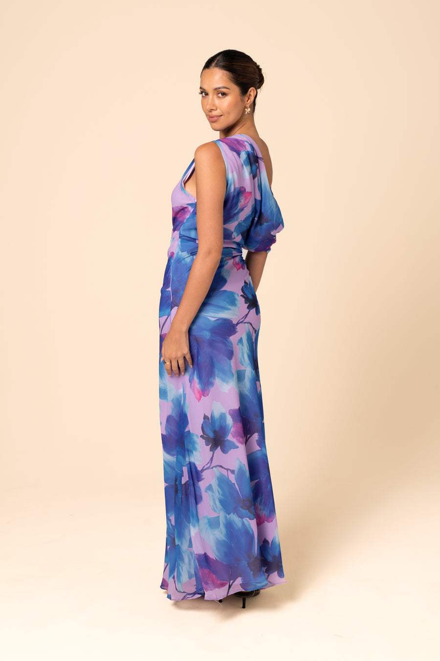 Liana Blue Print Drop Shoulder Maxi Dress – All About May